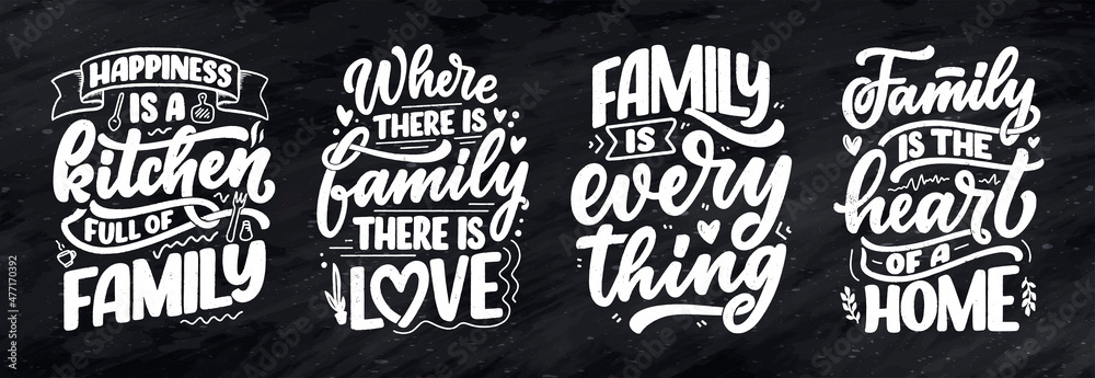 Set with hand drawn lettering quote in modern calligraphy style about ...