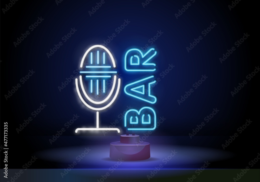 Karaoke bar neon sign. Neon sign, bright signboard, light banner ...