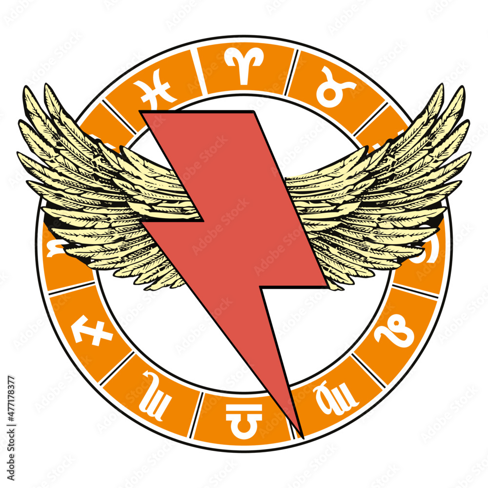 Vector illustration of the symbol of the lightning with wings and ...