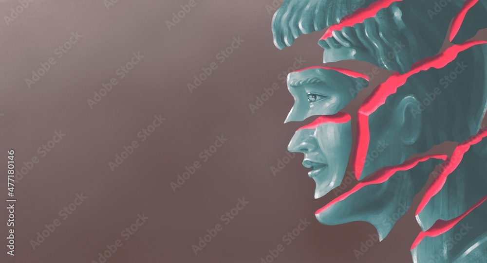 Depression and sadness concept, Surreal broken man face painting ...