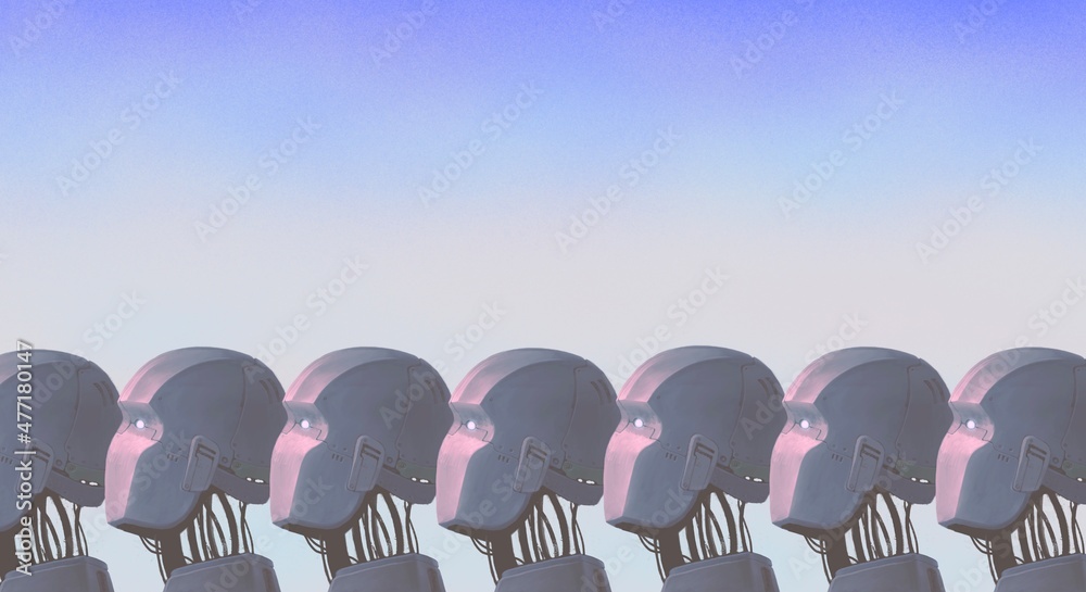 Robots, futuristic art, imagination future science and ai concept idea ...