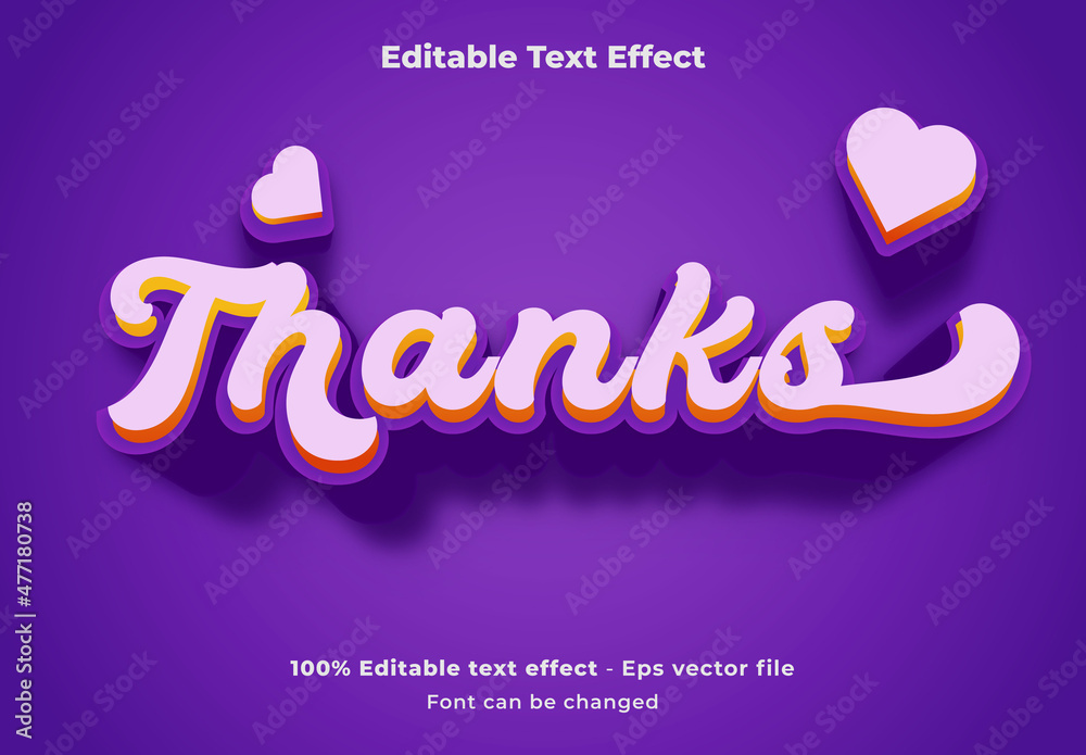 Thanks editable 3d text effect design. Stock Vector | Adobe Stock