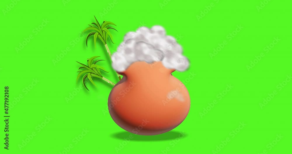 Pongal pot and sugar cane animation on green background. Happy Pongal ...