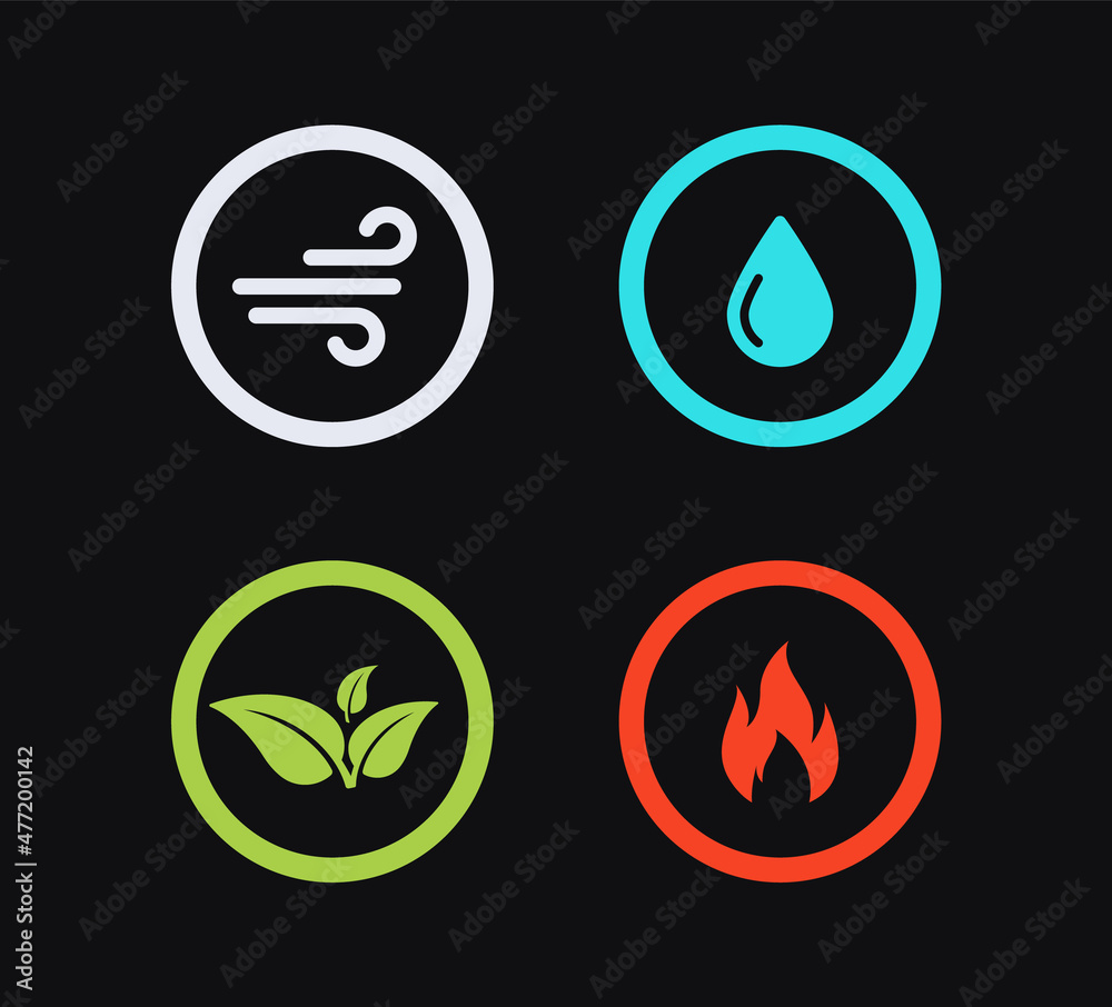 Four natural elements icons - Air, Earth, Fire, and Water. Nature ...