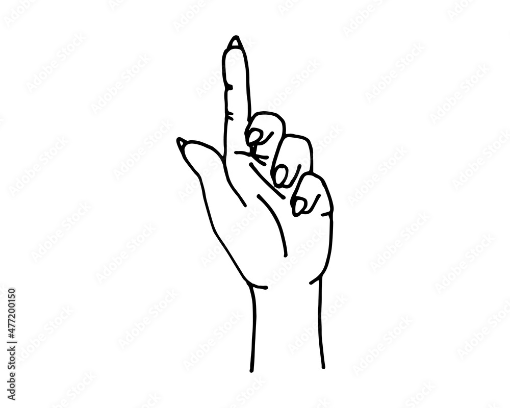 Female hand finger pointing up direction sketch. Doodle line art vector ...