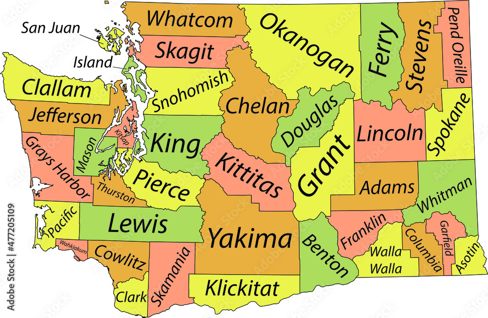 Pastel vector administrative map of the Federal State of Washington ...