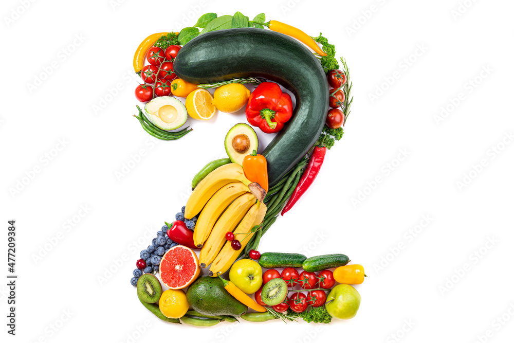 Foto de Number 2 made of healthy food. Healthy eating of vegetables and ...