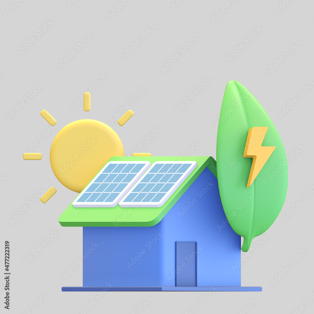 solar panel house icon with green leaf and sun eco friendly power ...