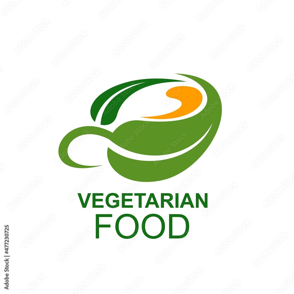 Vetor de Vegetarian food icon, green organic cuisine and vegan store ...