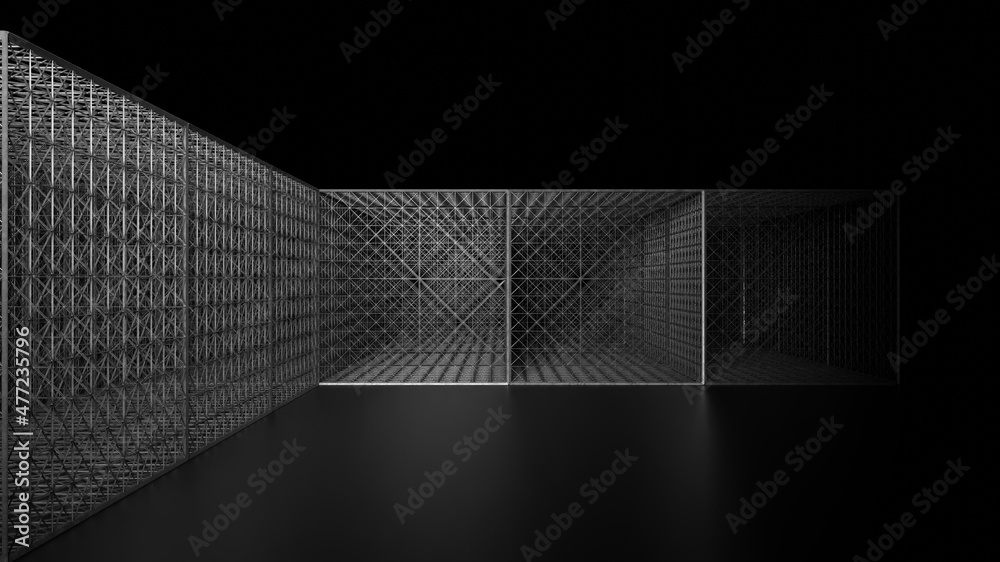 Side view metal steel shape in dark scene 3D rendering wallpaper ...