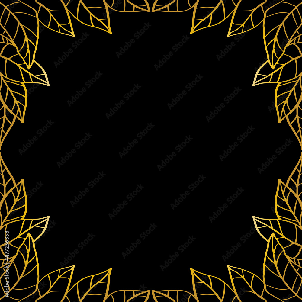 Gold floral frame background. Hand drawing illustration. Stock Vector ...