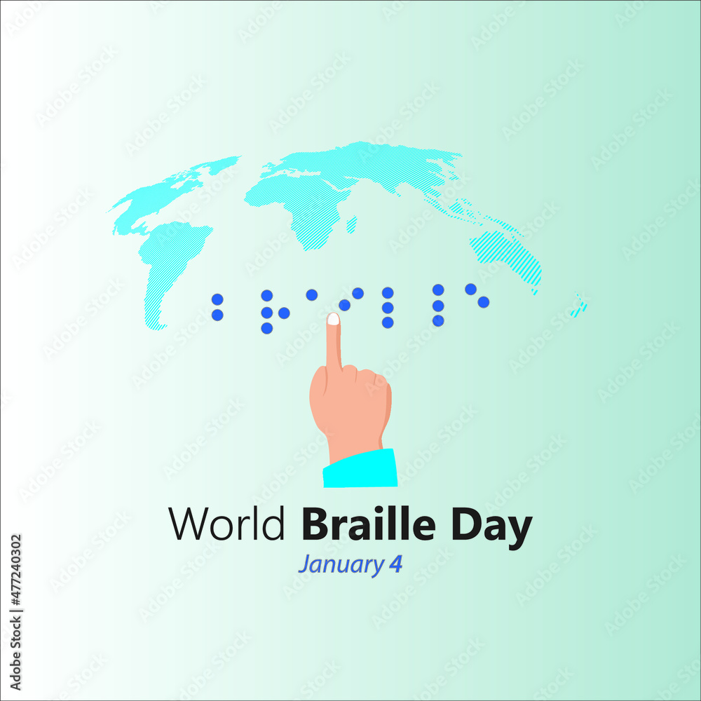 Concept poster of World Braille Day (January 4) with text World Braille ...