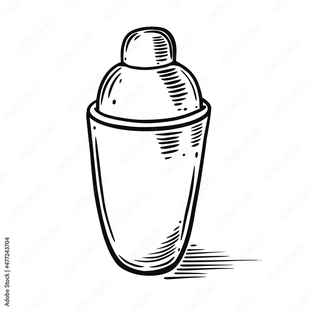 Shaker for cocktails hand drawn black color engraving vintage style ...