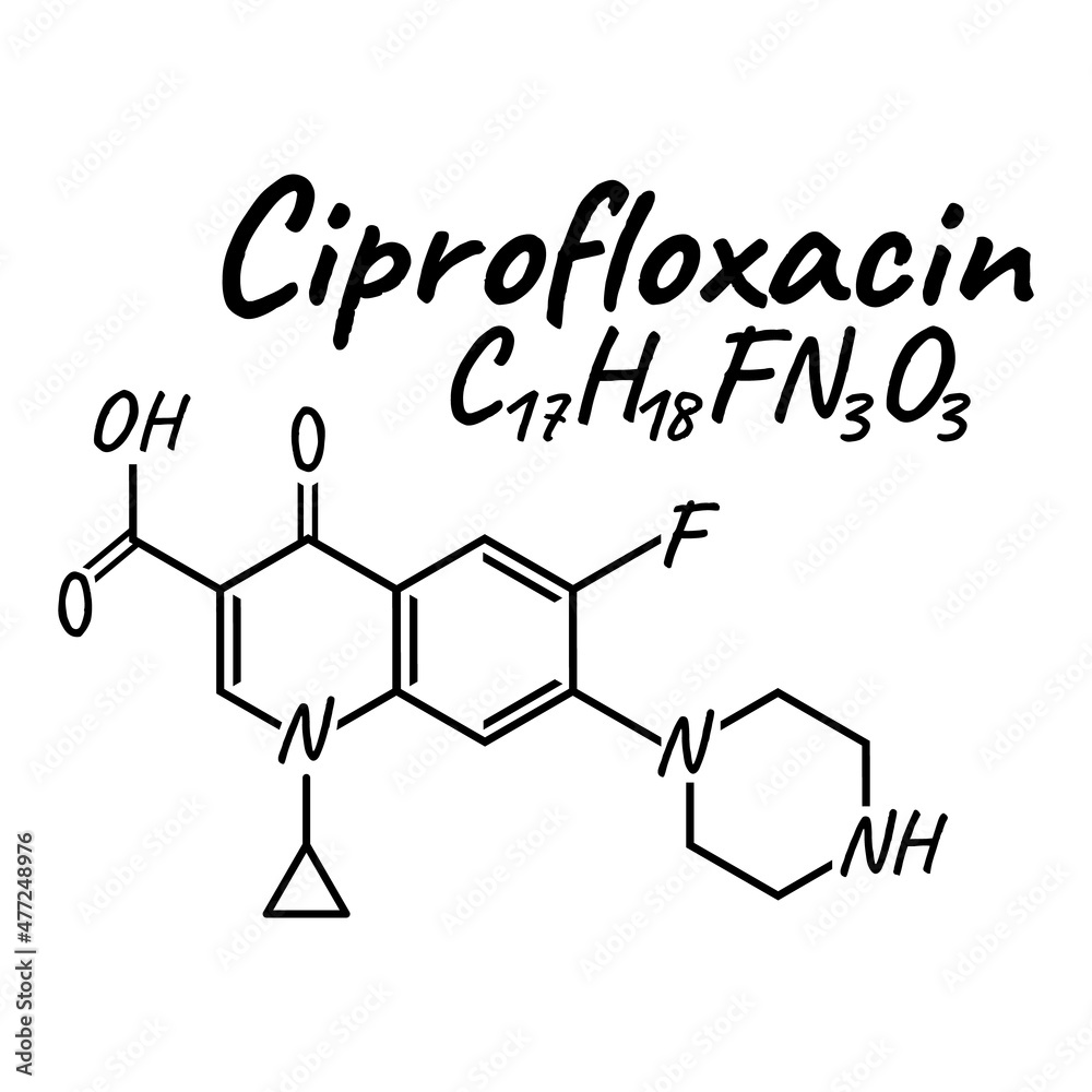 Ciprofloxacin antibiotic chemical formula and composition, concept ...