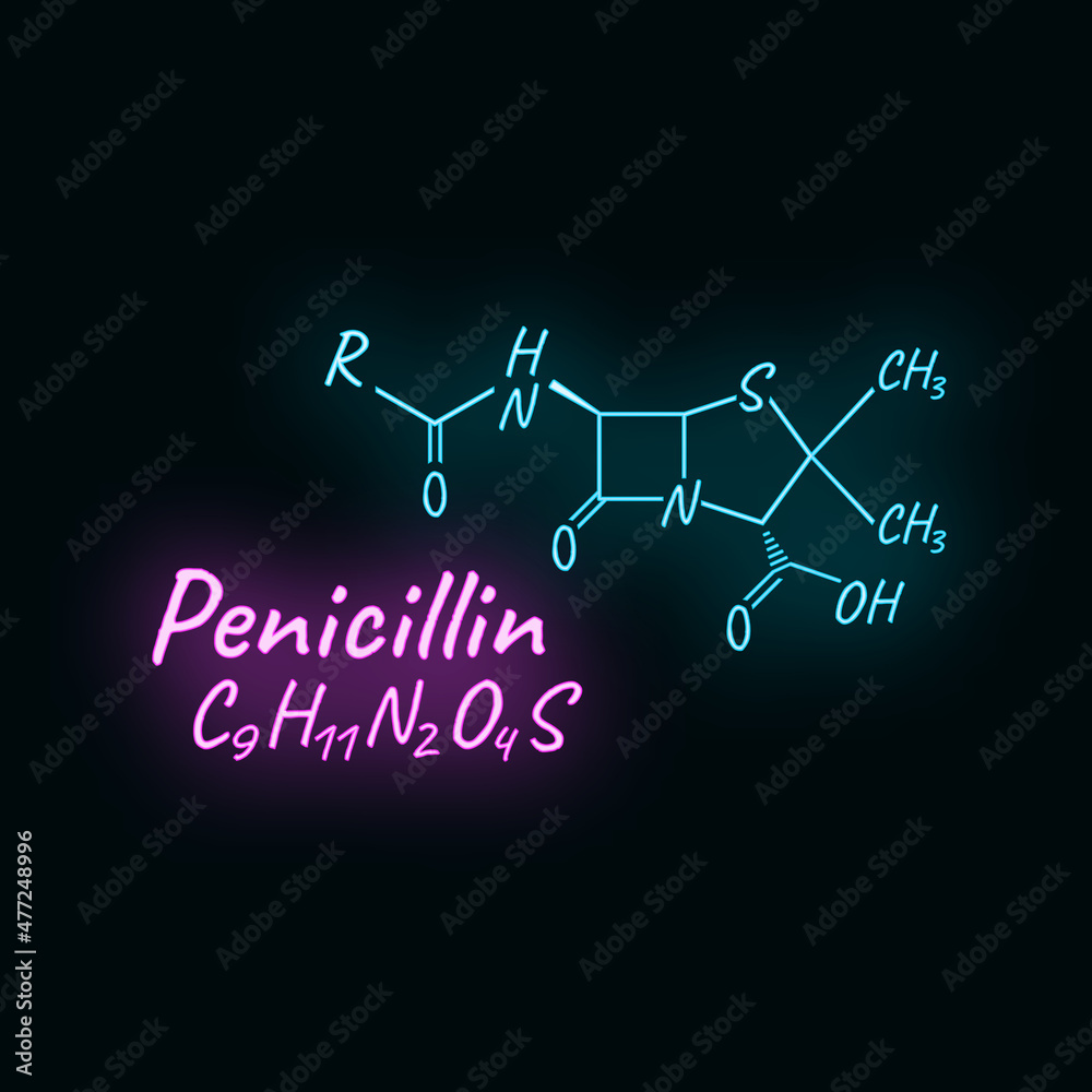 Penicillin antibiotic chemical formula and composition, concept ...