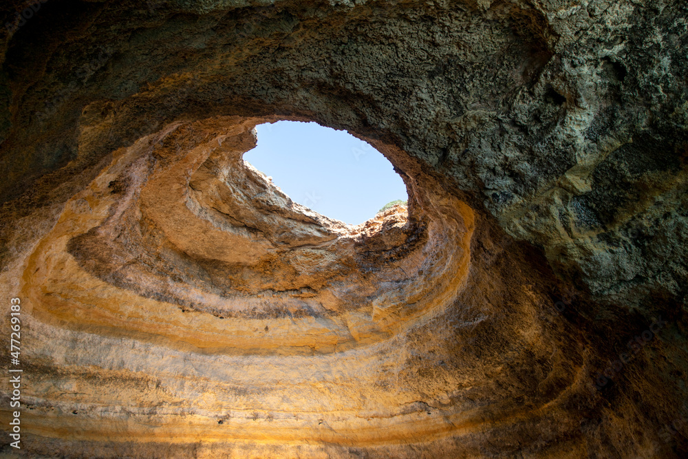 Heart shaped opening in caves of Algarve, Portugal, Europe view from ...