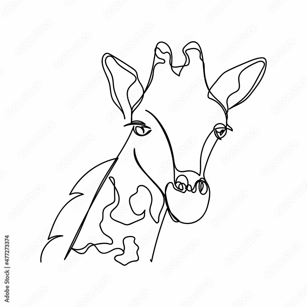 Continuous one simple single line drawing of giraffe face icon in ...