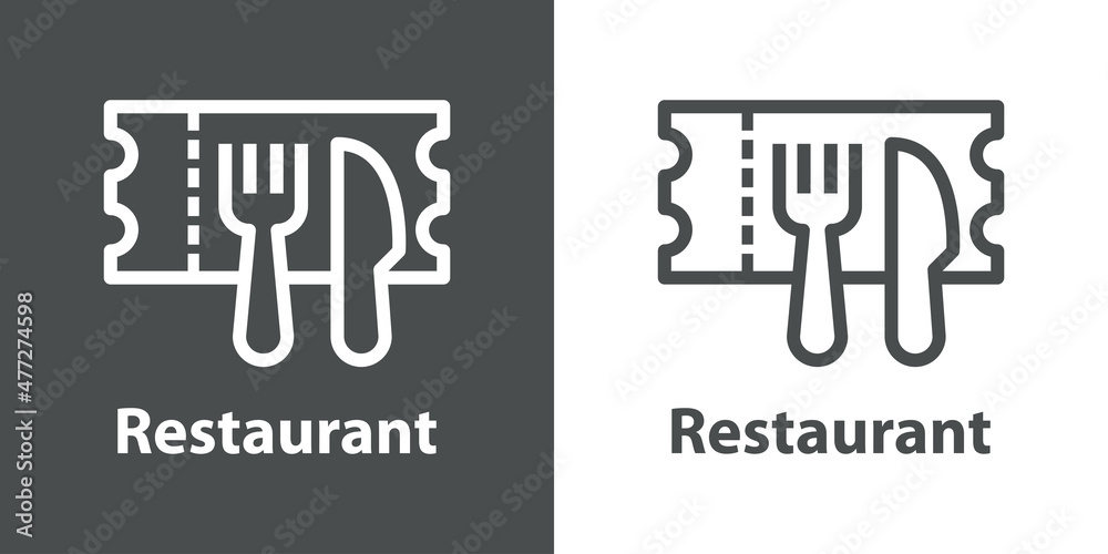 Logo comida online. Icono ticket con cubiertos con texto Restaurant con ...