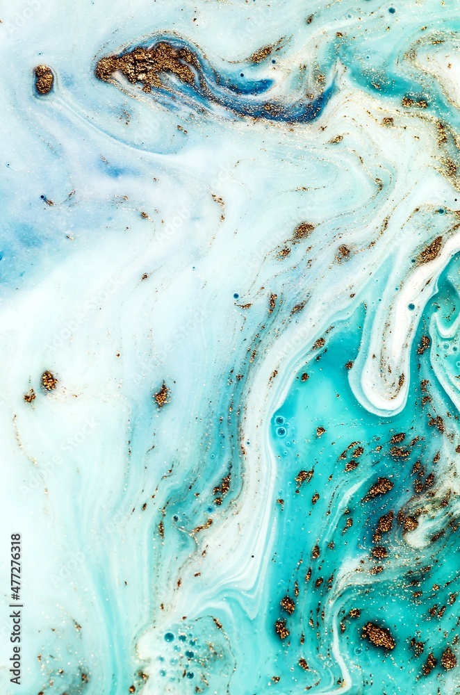 TIFFANY BLUE. Liquid marble pattern with bronze powder. Style ...