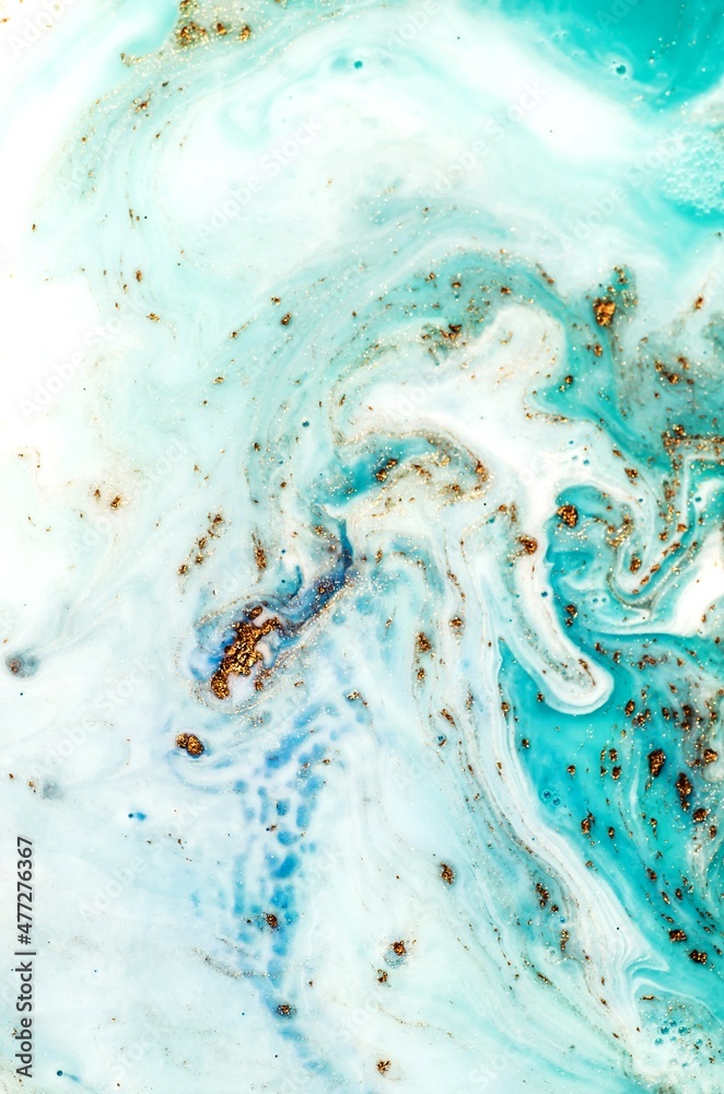 TIFFANY BLUE. Liquid marble pattern with bronze powder. Style ...