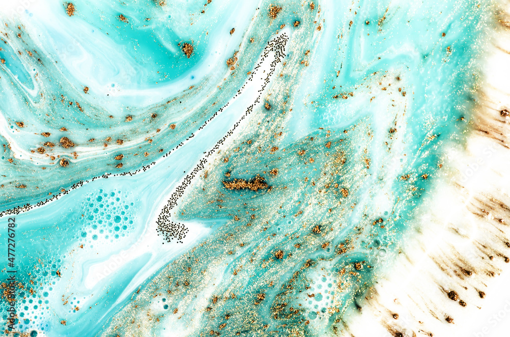 TIFFANY BLUE. Liquid marble pattern with bronze powder. Style ...