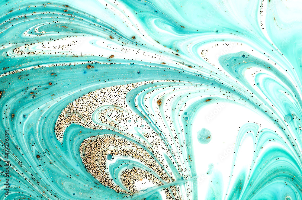 TIFFANY BLUE. Liquid marble pattern with bronze powder. Style ...