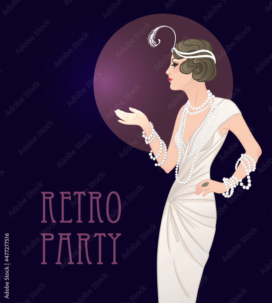 Flapper girl: Retro party invitation design template. Vector ...