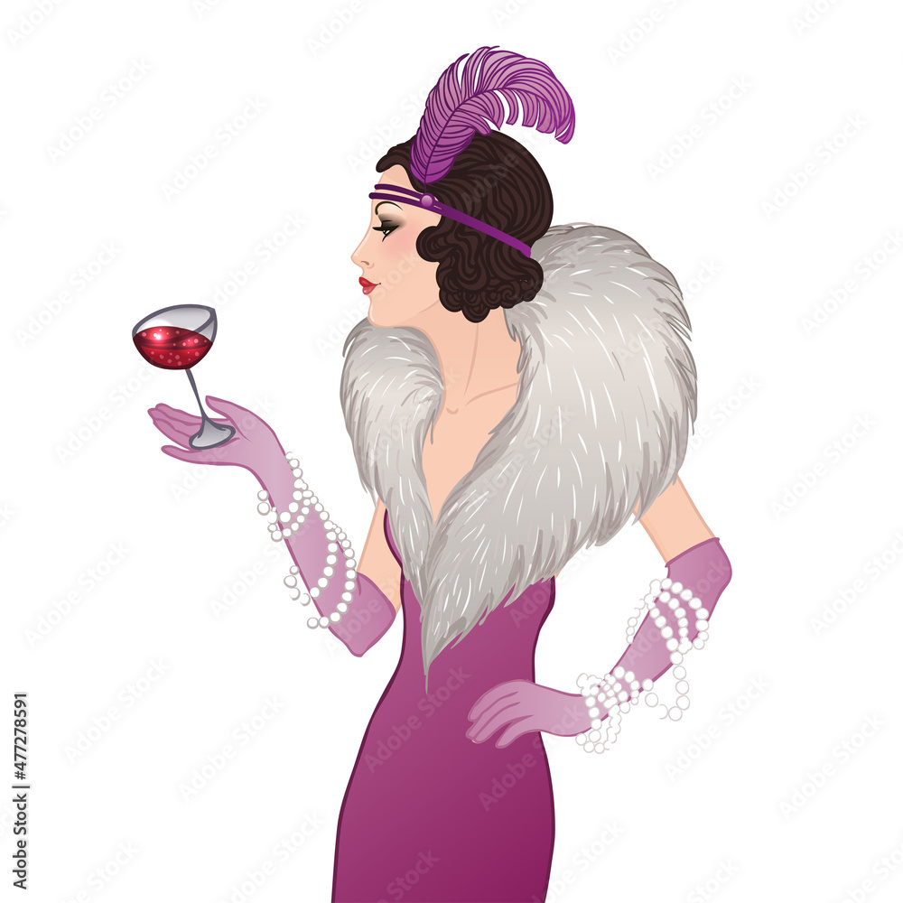 Flapper girl: Retro party invitation design template. Vector ...