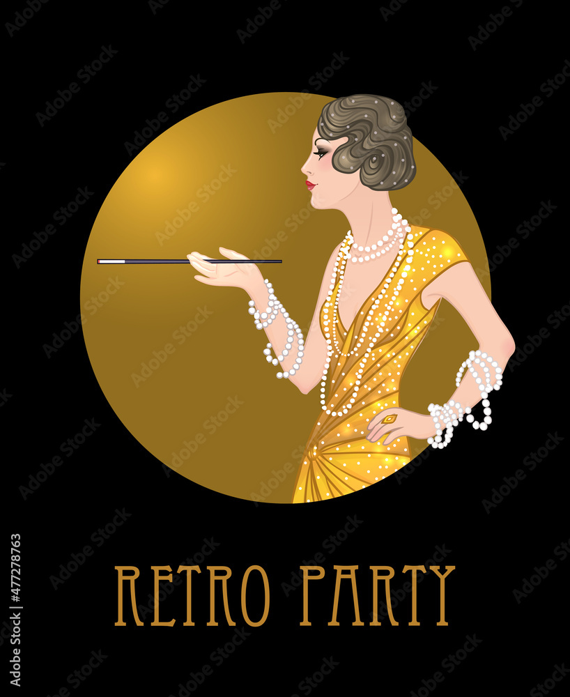Flapper girl: Retro party invitation design template. Vector ...