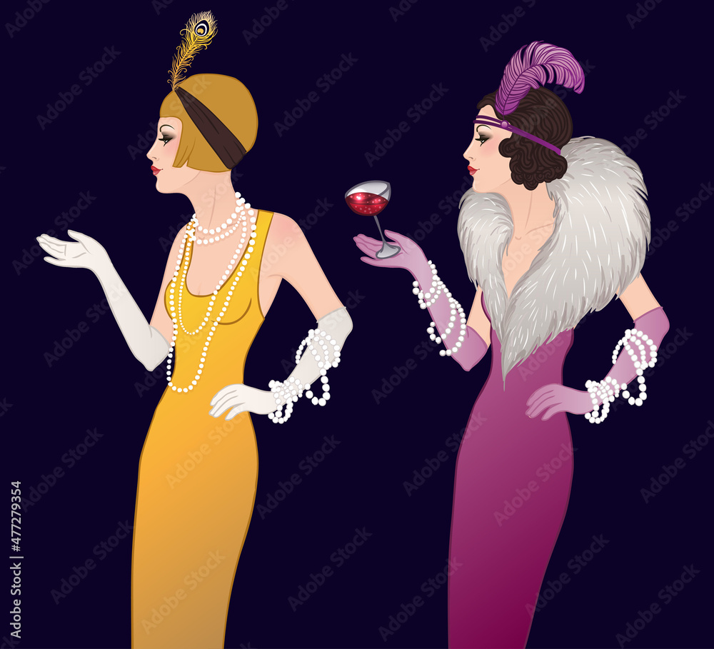 Flapper girl: Retro party invitation design template. Vector ...