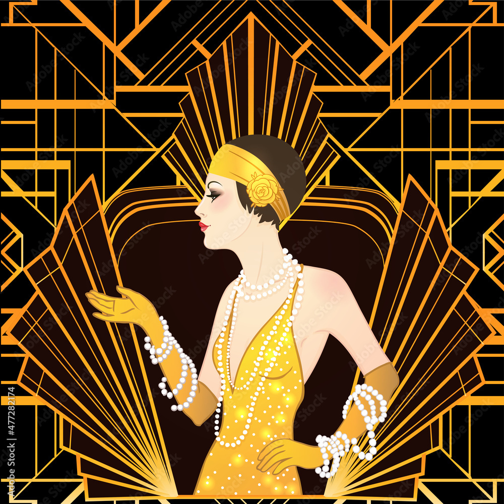 Poster Flapper girl: Retro party invitation design template – Wall Art ...