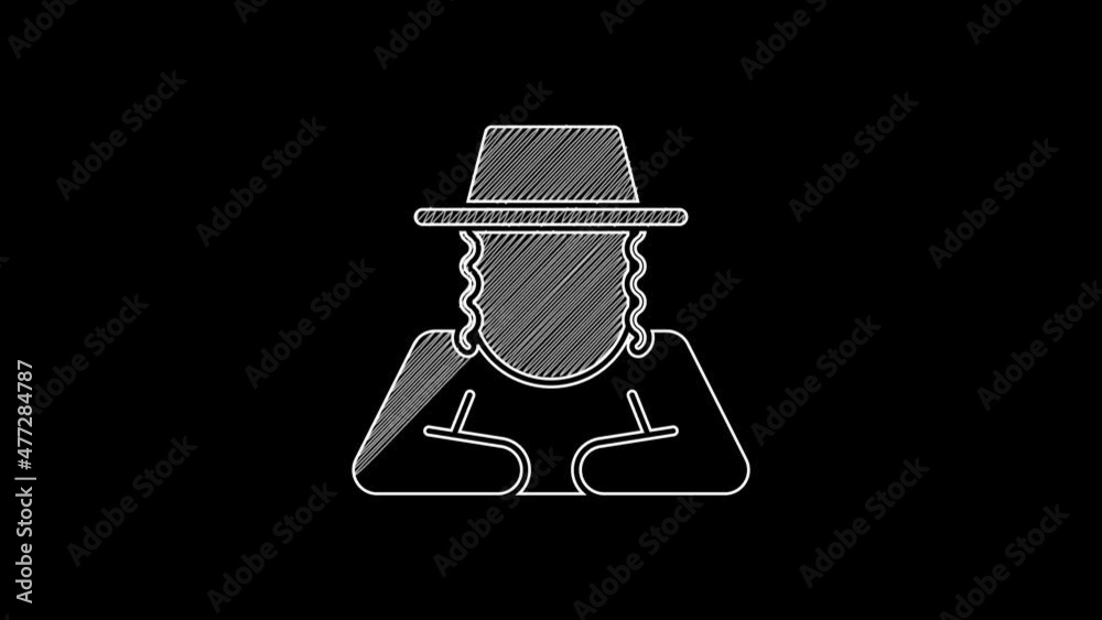 White line Orthodox jewish hat with sidelocks icon isolated on black ...