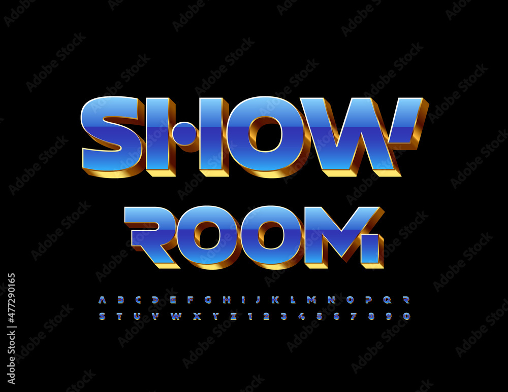 Vector chic Sign Showroom. Luxury Blue and Golden Font. Artistic ...
