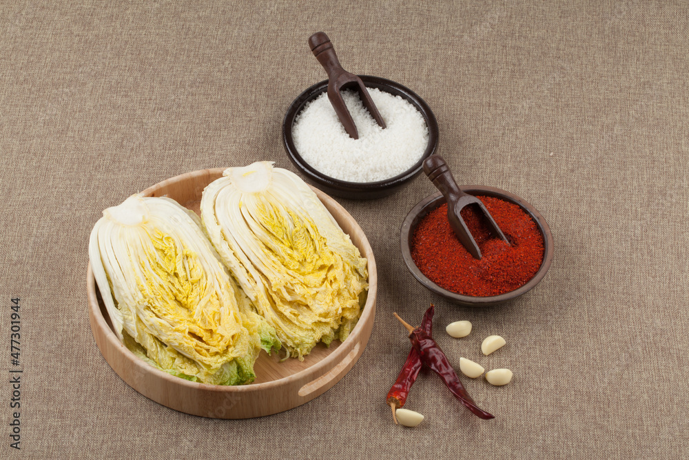 Cabbage, kimchi, kimchi iron, kimchi ingredients, cabbage, half, cut ...