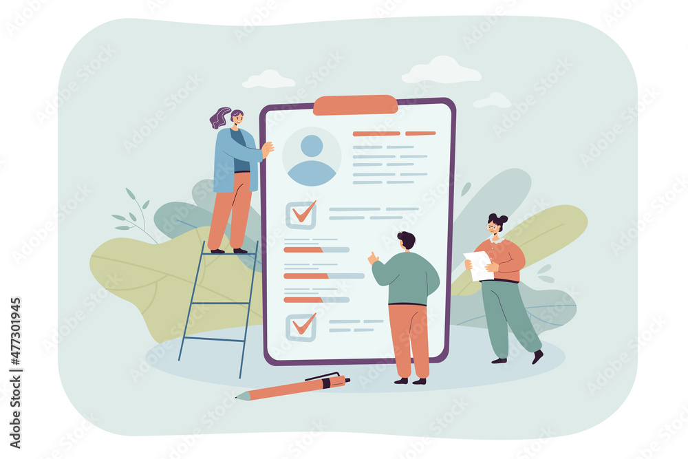 Business cartoon characters filling in application forms. Questionnaire ...