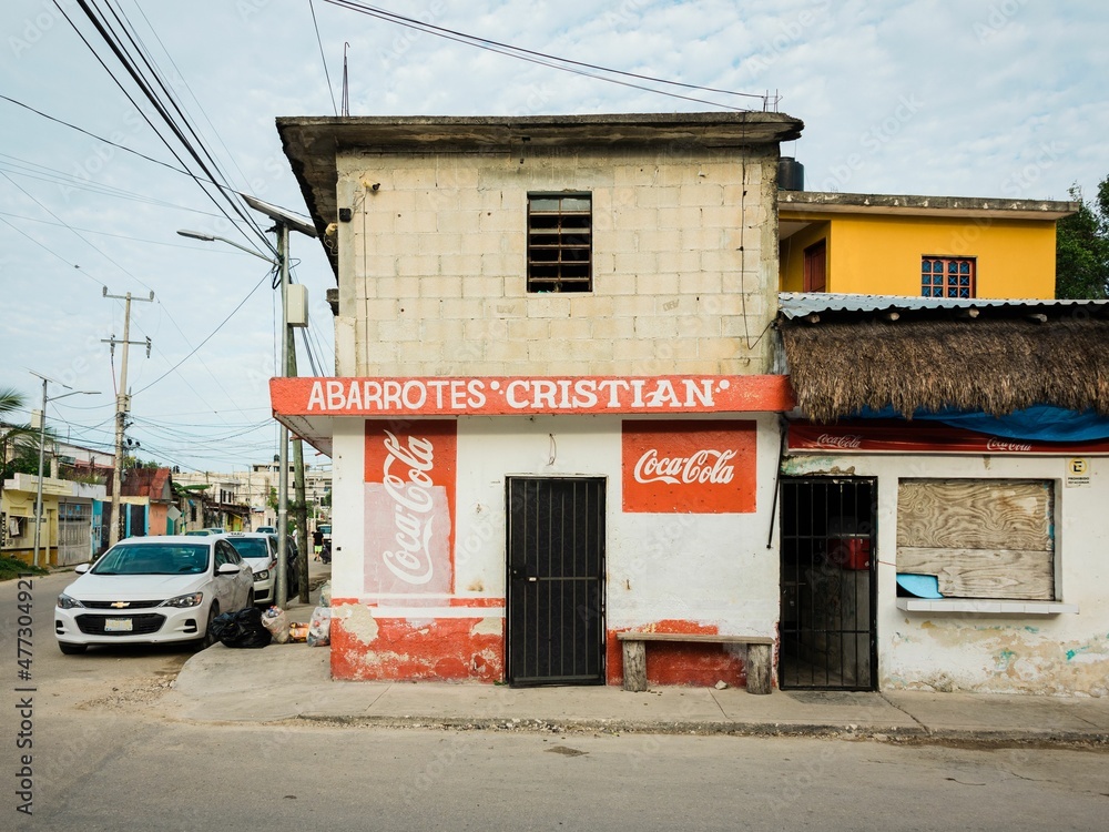 Small grocery store with hand-painted Coca-Cola signs, in Tulum ...