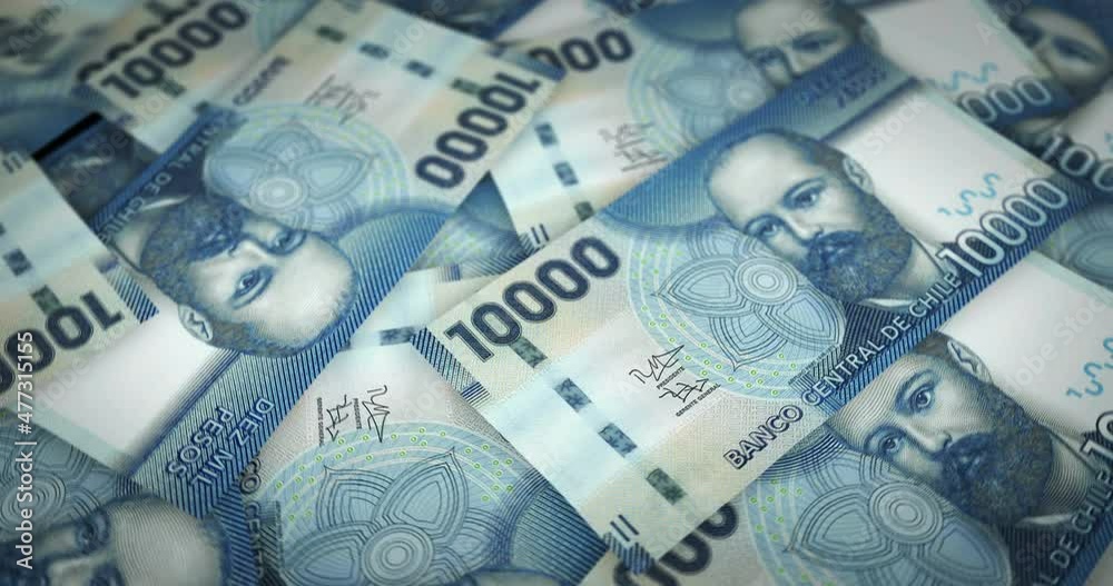 Chile Peso growing pile of money. CLP banknotes loop rotaring. Seamless ...