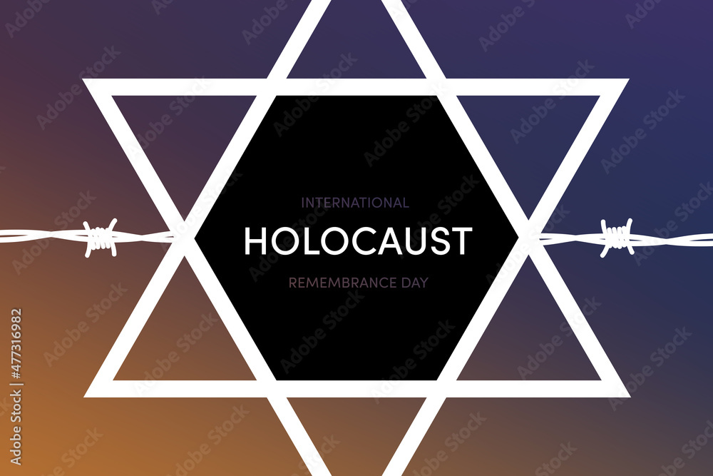 Holocaust Remembrance Day illustration. Jewish star, barbed wire on ...