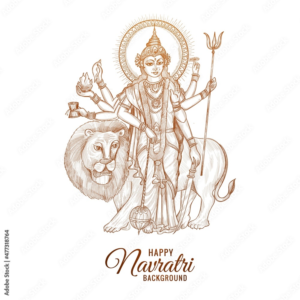 Beautiful happy navratri hand draw maa durga sketch design Stock Vector ...