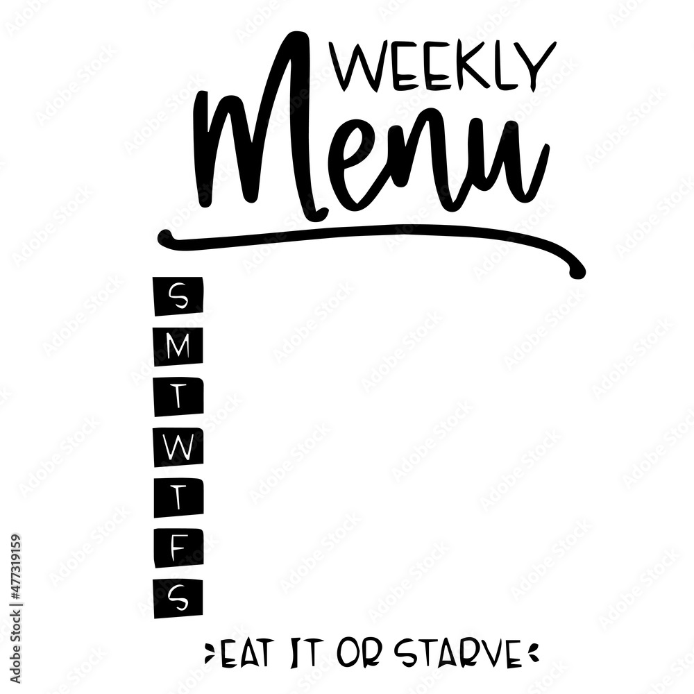 weekly menu logo inspirational quotes typography lettering design Stock ...