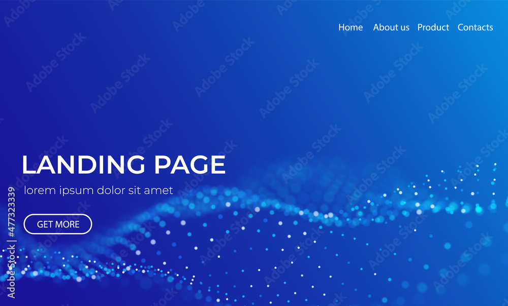 Wave of blue particles. Abstract landing page technology background ...