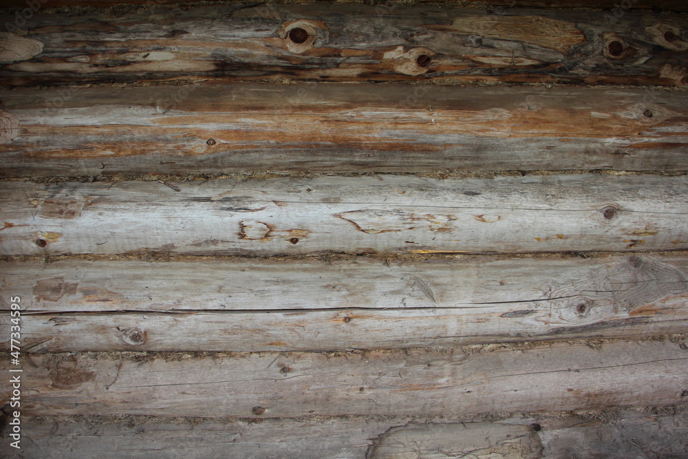 Wooden horizontal wall log cabin of a village rustic sauna background ...
