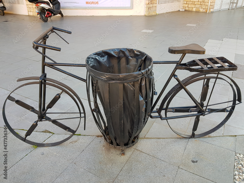 trash can in the form of a bicycle. bin. garbage collection, waste ...