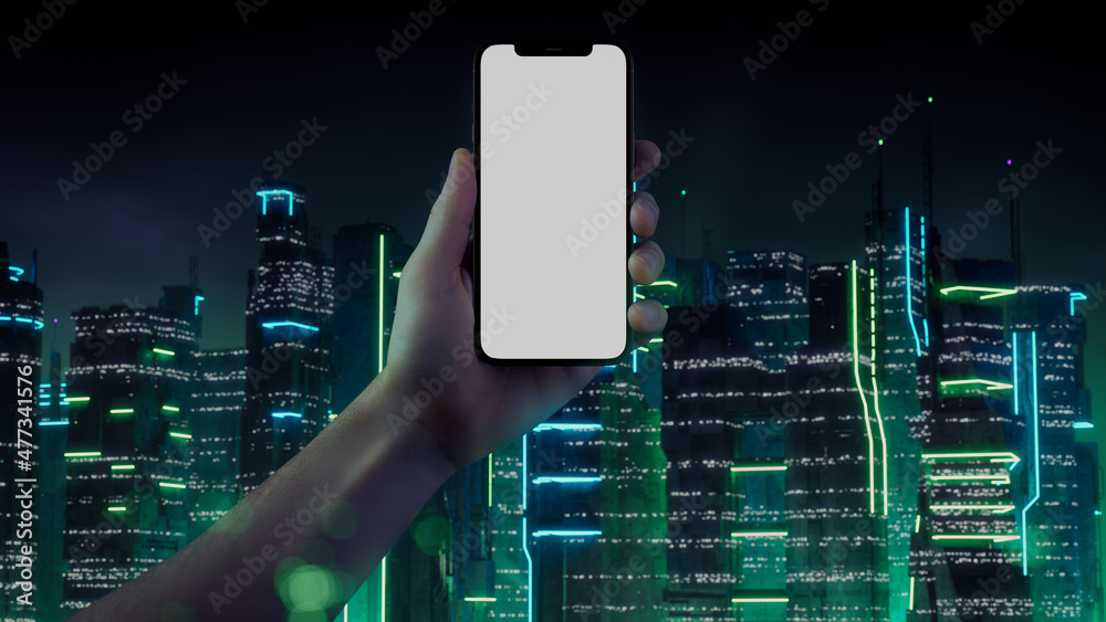 Smartphone with Empty Display. Futuristic Design Template with Green ...