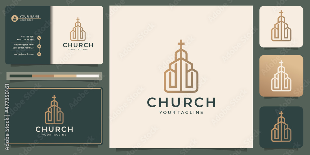 minimal church logo building design template, golden color and business ...