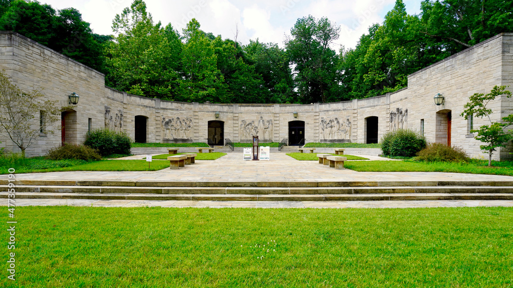 Lincoln Boyhood National Memorial, in Lincoln City, Indiana. Limestone ...
