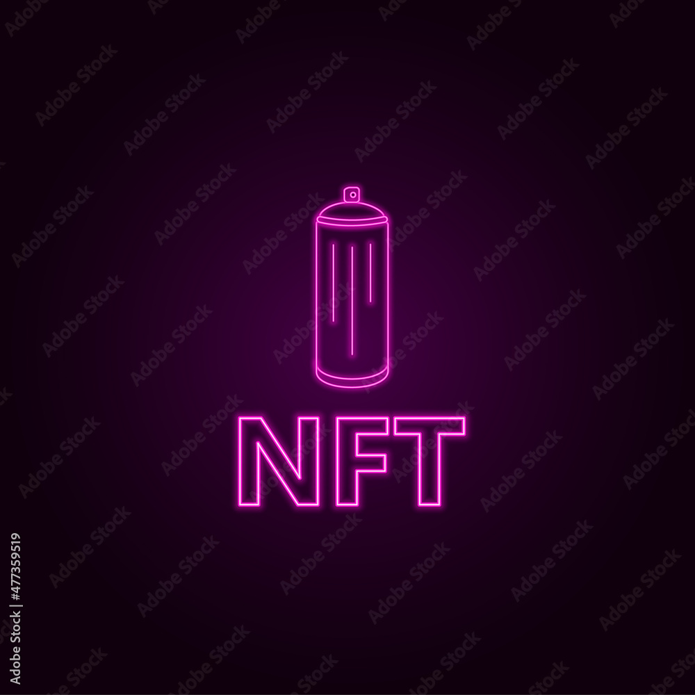 Neon nft sign. Spray paint as a symbol of nft trend with neon effect in ...