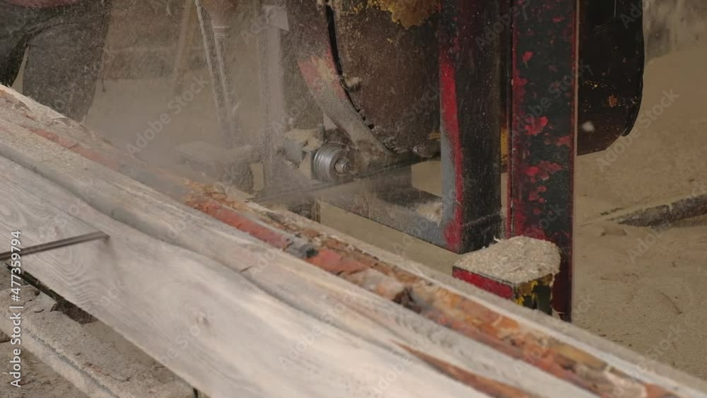 Sawmill. Sawmilling and wood processing on old sawmill equipment. Stock ...