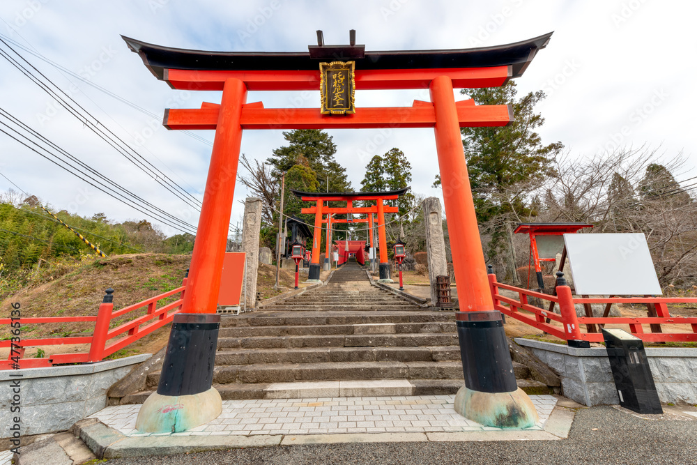 Torii (Shinto gate) of Makekirai shrine in Tamba-Sasayama city in Hyogo ...