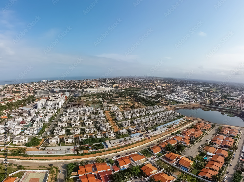 Aerial drone photography of Talatona city in Belas, residential area ...